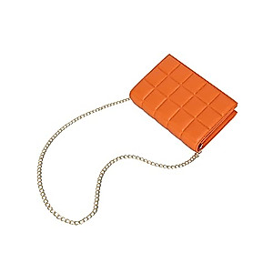 YIKOEE Quilted Chain Mini Shoulder Purse for Women (Orange)