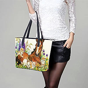 Womens Handbag White Horse Cat Leather Tote Bag Top Handle Satchel Bags For Lady