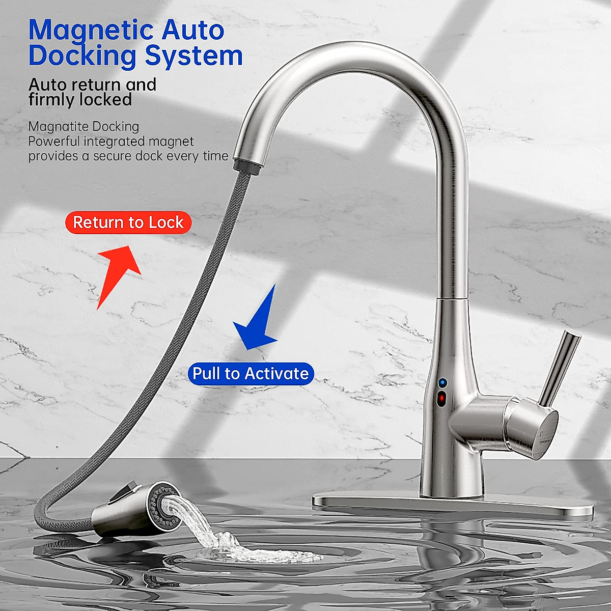 GOESMO Touchless Kitchen Faucet with Pull Down Sprayer, Motion Sensor Kitchen Sink Faucet with 1 Handle 2 Modes Magnetic Docking Spray, Automatic Kitchen Faucets for Sink 1 or 3 Holes Brushed Nickel