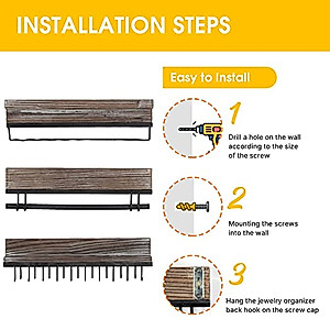 JACKCUBE DESIGN 3 PCS Hanging Wall Mounted Jewelry Organizer (Rustic Wood) - For Accessory Earrings, Bracelet, Bow, Headband- MK591A