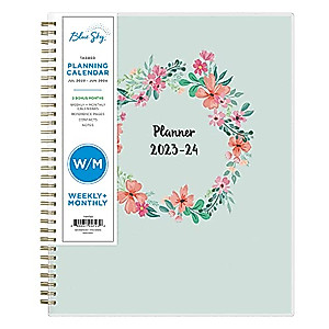 Blue Sky 2023-2024 Academic Year Weekly and Monthly Planner, 8.5" x 11", Frosted Flexible Cover, Wirebound, Laurel (144723)