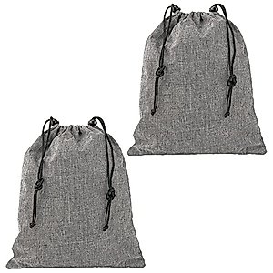 mDesign Portable Large Capacity Travel Bag with Draw String Closure, Water-Resistant for Laundry Room, College Dorm Room, Apartment, Gym, Sporting Events, School, Make-Up, Travel - 2 Pack - Gray