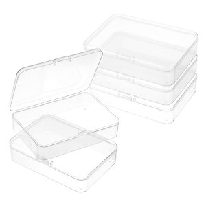 Tucnoeu 5 Pcs Small Plastic Box 4x3x1 Inches Small Storage Containers with Lids Mini Clear Rectangle Box Organizer for Collecting Small Items,Beads,Game Pieces,Business Cards,Crafts Accessories