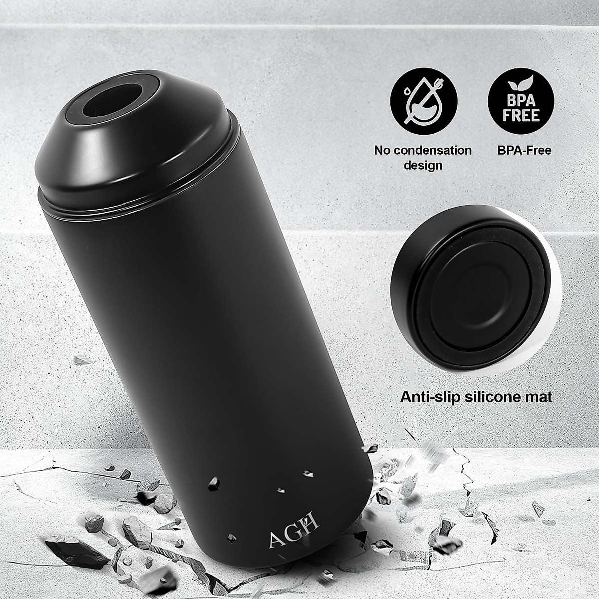 AGH 25oz Wine Tumblers Bottle Set, Insulated Double Wall Wine Chiller and Tumbler Set with Lid and Straw, Stainless Steel 750 ml Bottle and 2 pack 12oz Stemless Wine Glasses, Ideal Wine Chiller