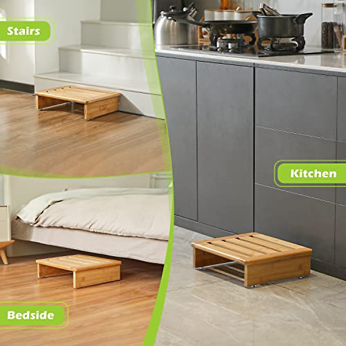 OasisCraft One Step Stool 4 Inch, Bamboo Platform Safety Step for Elderly, Mobility Half Step Stool Portable Step Riser, Stepping Stool Foot Stool for Stairs, Cars, Bedside, Bathroom, Kitchen (450 Lb)