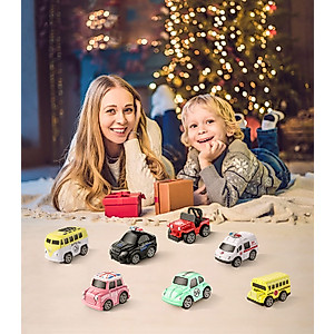 Geyiie Toys Pull Back Vehicles, Car Toy Play Set, Friction Powered Die-cast Small Cars Trucks for Boys Toy Girls Toddler Kids Party Favor Stuffers Fillers Age 3-8