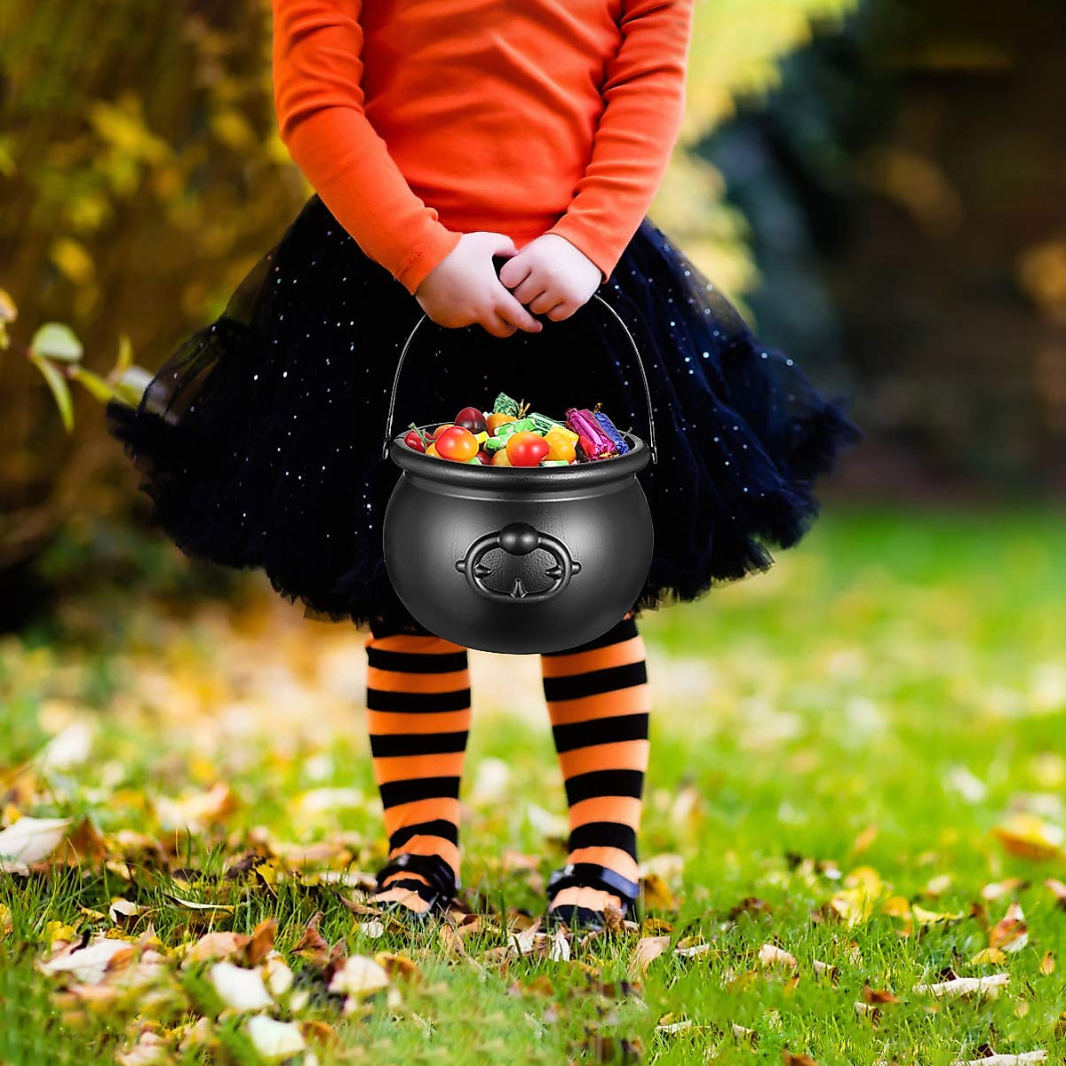 TOYANDONA 12 PCS Halloween Black Cauldrons Candy Cauldron Kettles Halloween Party Candy Bucket for Kids