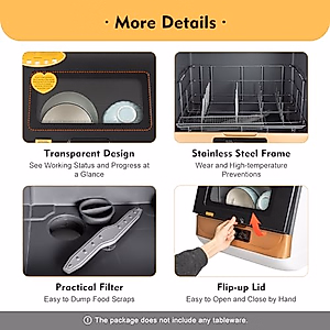 WenDissy Mini Portable Countertop Dishwasher, Compact Dishwasher with 3 Washing Programs, 360° Rotating, Dishwasher Automatic Dish Washing Machine For Dorm, RV, Apartment (Gold)