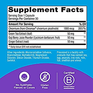 OLLY Combat Cravings, Metabolism & Energy Support Supplement, Chromium, Green Tea, Goji Berry, Ginger - 30 Count