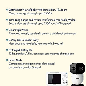 Panasonic Baby Monitor with Camera and Audio, 3.5” Color Video, Extra Long Range, Secure Connection, 2-Way Talk, Soothing Sounds, Remote Pan, Tilt, Zoom - 1 Camera - KX-HN4101W (White)