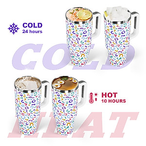 sweet grain 40 oz Tumbler with Handle and Straw, Keeps Drinks Cold Up to 24 Hours Leopard Tumbler, Stainless Steel Vacuum Insulated Travel Mugs for Water, Iced Tea or Coffee