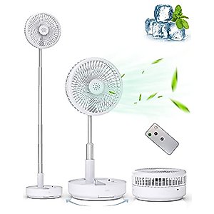 Primevolve Portable Oscillating Standing Fan,Rechargeable Battery Operated USB Floor Table Desk Fan with Remote, 4 Speed Settings Pedestal Fans for Bedroom Office Camping Fishing Travel White 7.7"