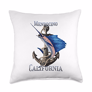 Marlin Swordfish Fishing Mendocino California Mendocino California Swordfish Marlin Ocean Fishing Throw Pillow, 18x18, Multicolor