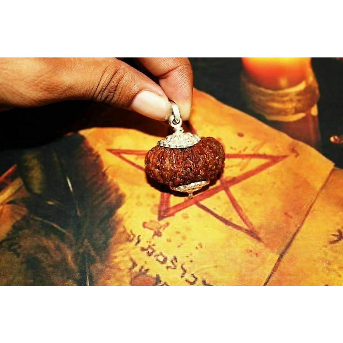 Astrodivine 21 Mukhi Rudraksha Original Certified Pendant Sterling Silver Real Nepal Bead Genuine Rudraksh Fruit 21 मुखी रुद्राक्ष पेंडल