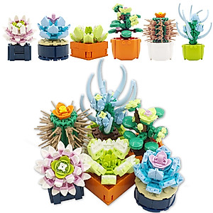 6 Flowers Succulents Building Set, Attractive Flowers Bouquet Plant Building Blocks Compatible with Lego, Pretty Bonsai Tree Botanical Collection Project Gift for Adults, Kids (503Pcs)