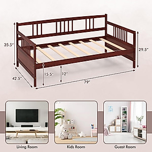 KOMFOTT Wood Daybed Frame Twin Size, Sofa Day Bed Frame with Wooden Slats Support, No Box Spring Needed, Twin Daybed Frame for Bedroom Living Guest Room (Mattress Not Included)