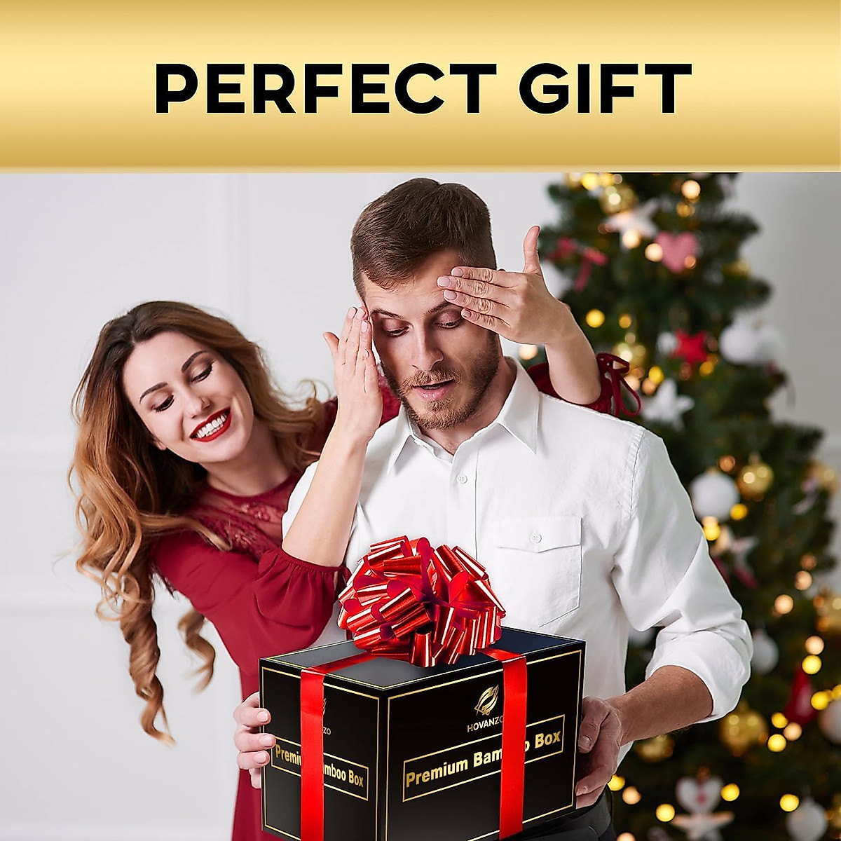 HOVANZO Premium Large Bamboo Box - Decorative Box Wooden Locking Storage Box with Rolling Tray - Decorative Wood Box for Herbs and Accessories - Decorative Box Set with Combination Lock