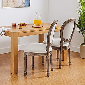 CangLong Farmhouse Dining Room Accent Chairs, French Distressed Bedroom Chairs with Round Back, Elegant Kitchen Chairs Side Chair, Set of 2, Fabric Back in Beige