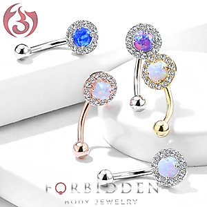 Forbidden Body Jewelry 16g 6mm Curved Barbell for Daith/Eyebrow/Rook/Belly Button w/Round CZ & Opalite Top, Purple