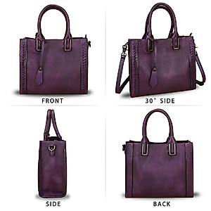 Genuine Leather Satchel Handbag for Women Vintage Handmade Shoulder Bag Cowhide Tote Purse (Purple)