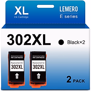 LEMERO Remanufactured Ink Cartridge Replacement for Epson 302 302XL 302 XL to use with Expression Premium XP6100 XP-6100 XP6000 XP-6000 Printer ( Black, 2 Pack )