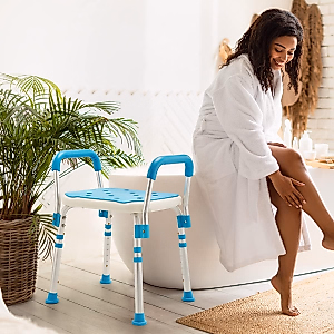 Health Line Massage Products Shower Chair Bath Seat for Seniors, Shower Stool with Removable Arms for Handicap, Disabled & Elderly - Adjustable Shower Bench for Tubs (FSA or HSA Eligible)