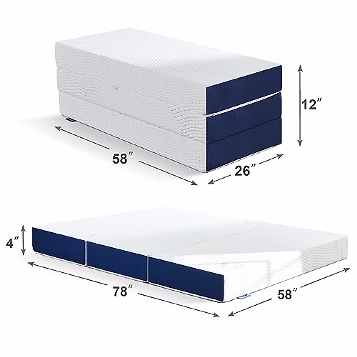 Iyee Nature Folding Mattress, 4 inch Tri-Fold Memory Foam Mattress, Foldable Mattress with Bamboo Cover for Camping, Guest - Queen Size, 78" x 58" x 4"