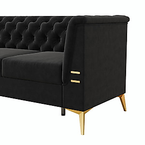 ERYE Mid-Century Modern Velvet Chesterfield Button Upholstered 3 Seaters Sofa Couch, Golden Legs, Flared Padded Armrest,Removable Cushions Cover for Living Room,Bedroom,Office,Apartment, Dorm
