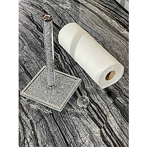 Bling Crystal Paper Towel Holder Roll Holder, Cute and Filled with Sparkly Crushed Diamonds, Stunning Silver, Mirrored Glass, Kitchen Countertop / Bathroom Tissue Holder, 13in x 6.3in