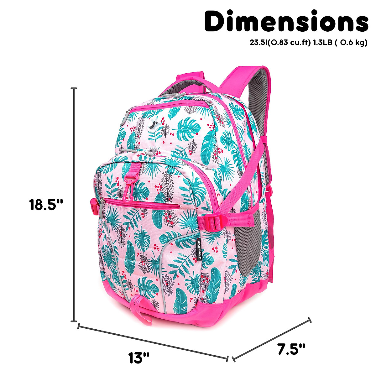 J World New York Atom Multi-Compartment Laptop Backpack, Palm Leaves, 18.5 X 13 X 7.5 (H X W X D)