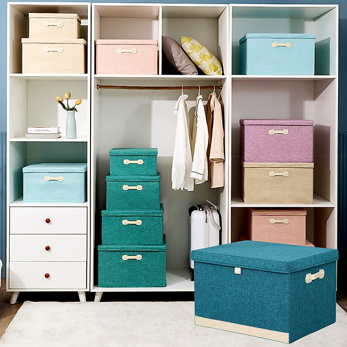 GUO FENG DIAO ® A++with Lids Fabric Foldable Storage Bins Organizer Containers Baskets with Lid for Home Bedroom Closet Office