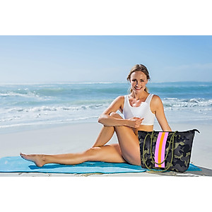 QOGiR Neoprene Multipurpose Beach Bag Tote with Inner Zipper Pocket（Green Camo） …