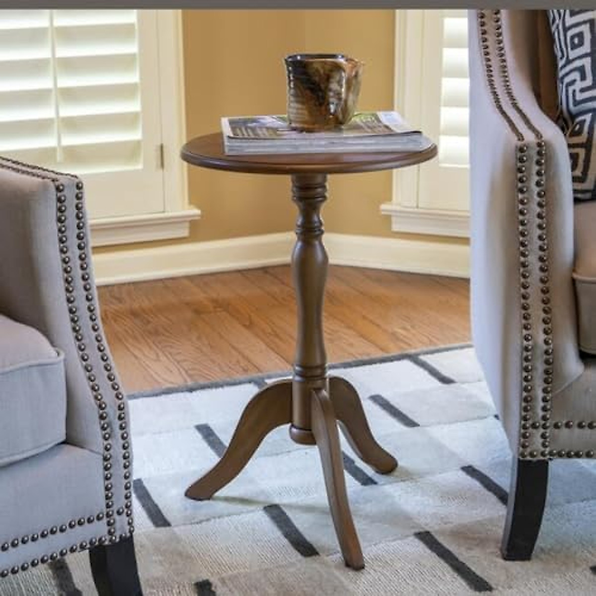 Decor Therapy Simplify Round Pedestal Accent Side Table, Chic & Compact MDF Furniture for Traditional Stylish Spaces - Honeynut - (15" x 15" x 24")