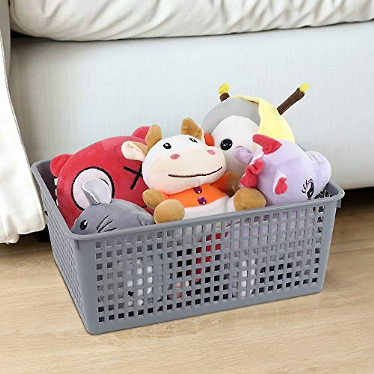 Farmoon Grey Weave Plastic Basket, Plastic Storage Baskets Organizer, 3 Packs