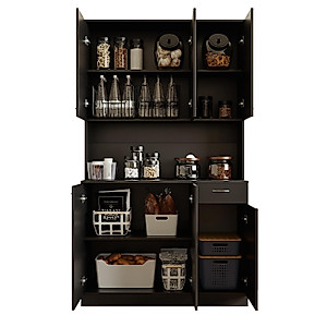 Boloni Kitchen Pantry Cabinets with 6 Doors and 3 Adjustable Shelves, 71" China Cabinet Hutch with Freestanding, Buffet Cabinet with Storage, Microwave Stand with Storage Cabinet, Black