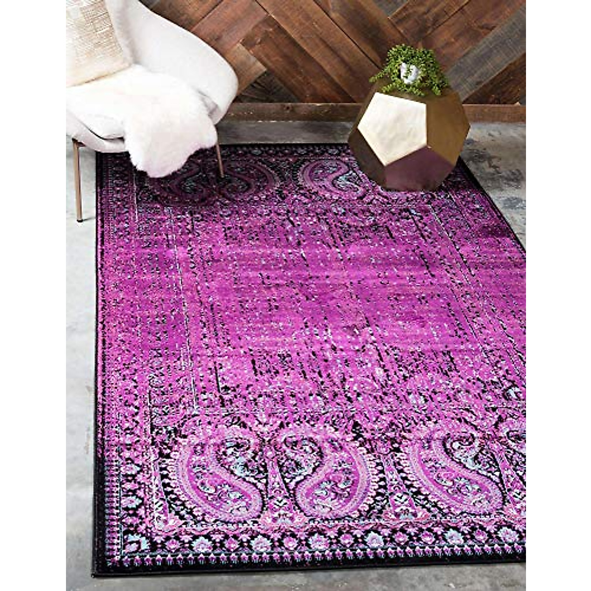 Unique Loom Imperial Collection Paisley, Distressed, Border, Vintage, Modern, Abstract Area Rug, 8 ft x 11 ft 6 in, Lilac/Black