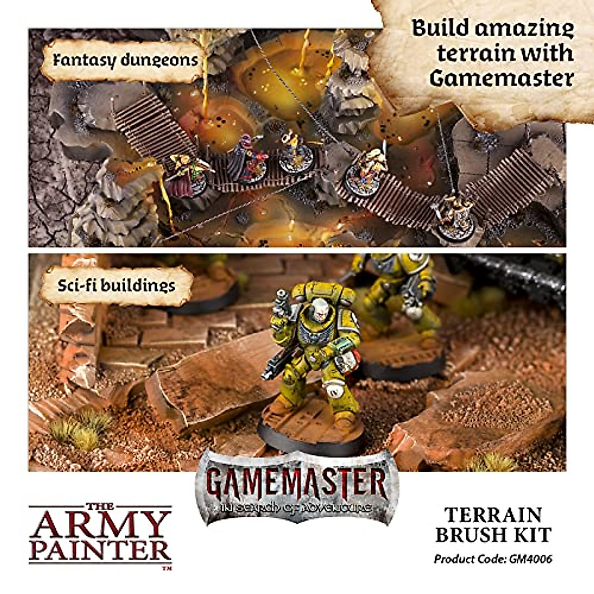 The Army Painter Gamemaster: Terrain Miniature Acrylic Paint Brush in Four Sizes- Terrain Detail Paint Brush, Fine Paint Brush, Model Paint Brush Set for Terrains & Tiles & Wargaming Terrain