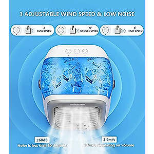 Portable Air Conditioners, Anti-Leak Personal Mini Air Conditioner Fan, Rechargeable USB Evaporative Air Cooler With 3-Speed Mode LED Light,Quiet Desktop Cooler for small Room Office Camping Car