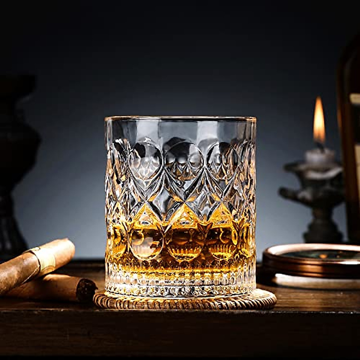 Aoeoe Whiskey Glasses Set of 4, 11 OZ Old Fashioned Glasses, Bourbon Glasses, Premium Scotch Glasses, Rocks Glasses, Cocktail Glasses, Clear Rum Glasses, Bar Glasses, Whiskey Glasses for Men