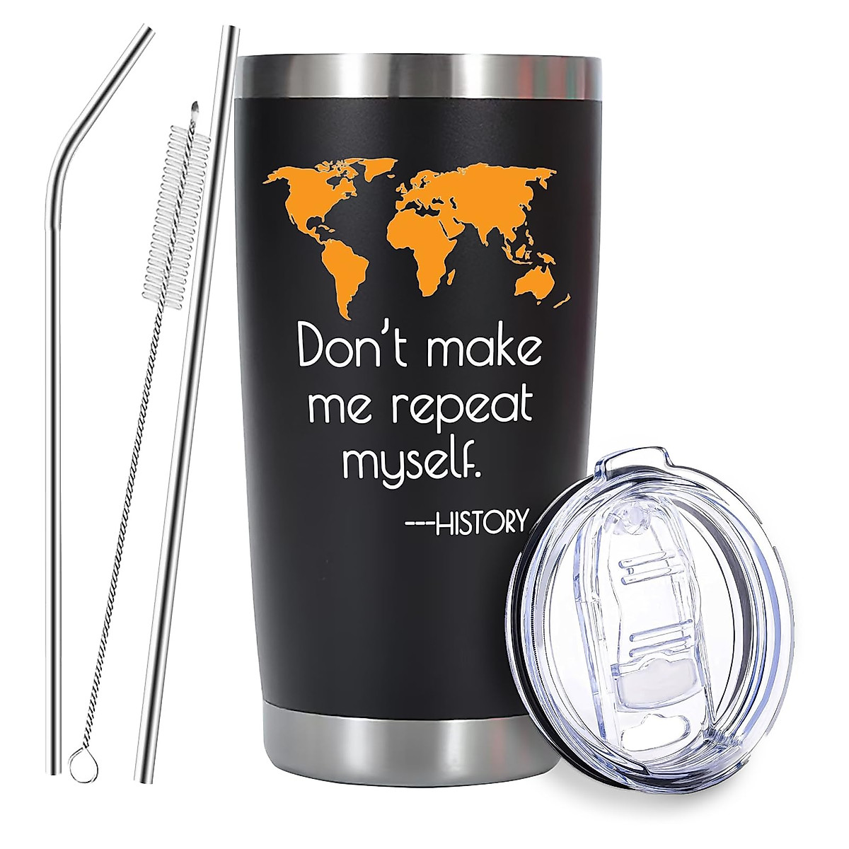 EchoMaven History Gifts for Men, History Teacher Gifts, Gifts for History Lovers, 20oz Don't Make Me Repeat Myself Stainless Steel Travel Tumbler, Christmas Birthday Gifts for History Teacher, Black