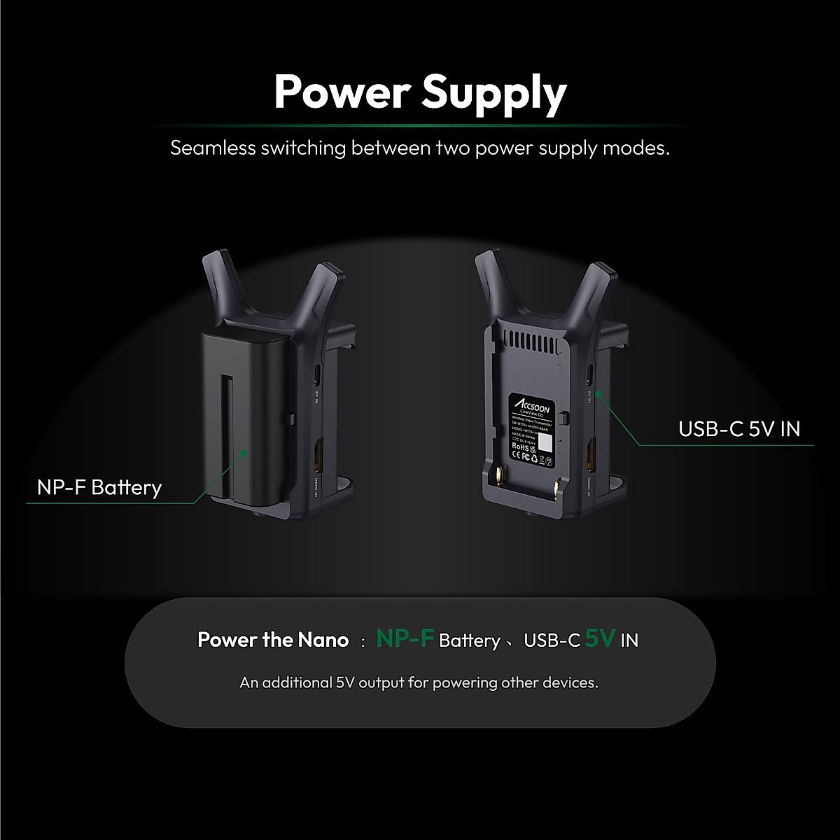 Accsoon Wireless Video Transmitter CineView Nano, 5G HDMI Wireless Video Transmission System for DSLR, RS2/RS3/RS3 Pro/Camera Stabilizer, 1TX to 4RX, App Control, Low Latency, Quick Release-Mini Size