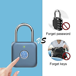Fingerprint Padlock eLinkSmart Gym Padlock Locker Lock: Blue Metal Keyless Thumbprint Lock for Gym Locker School Locker Backpack Suitcase Luggage