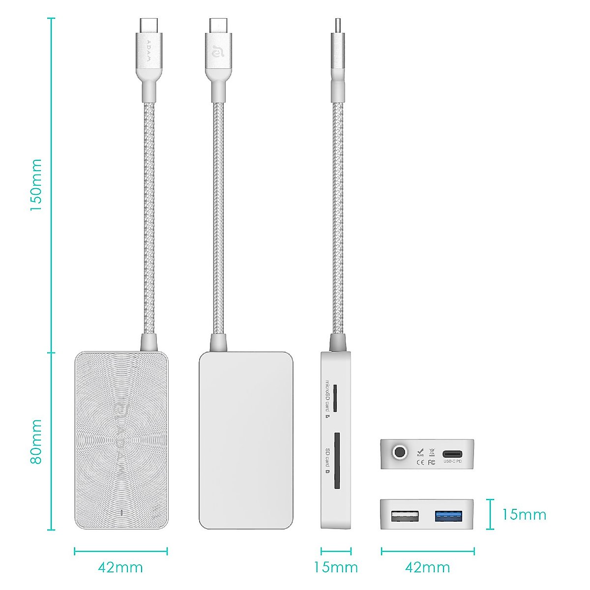 ADAM elements 5-in-1 USB C Hub - 80W USB C PD - SD Card/microSD Card Reader - 2 USB A 3.1 Ports - Portable, Durable Aluminum Case, Compatible for Mac, Windows, Chrome (CASA Hub PDC501, Silver)