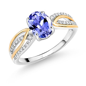 Gem Stone King 925 Sterling Silver and 10K Yellow Gold 8X6MM Oval Gemstone Birthstone and White Lab Grown Diamond Engagement Ring For Women | Available In Size 5, 6, 7, 8, 9