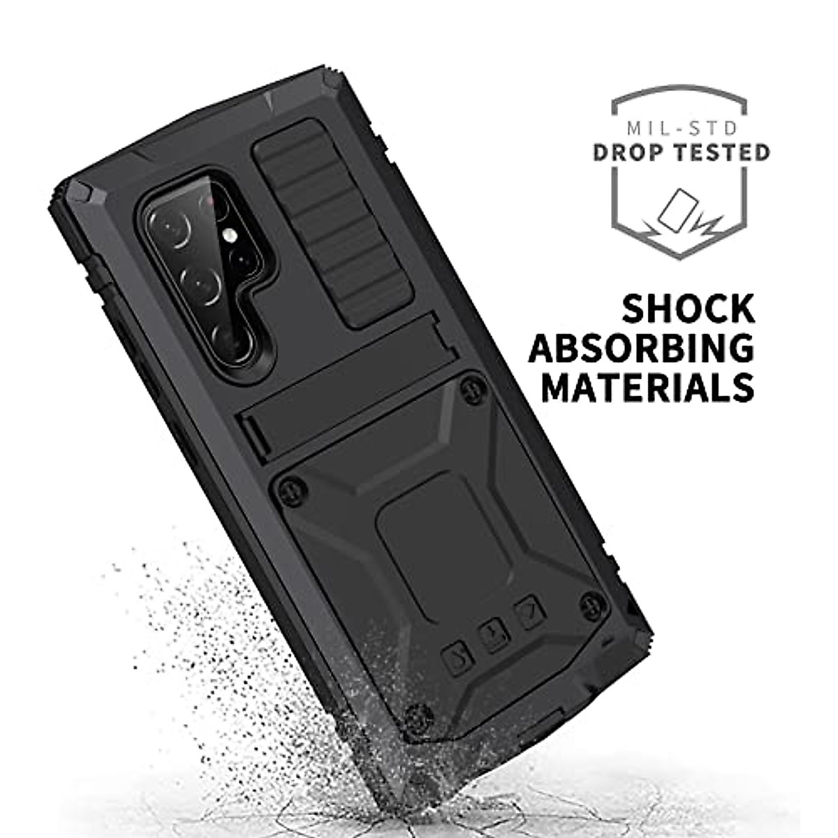Simicoo Samsung S22 Ultra Metal Case with Screen Protector Camera Protector Military Rugged Heavy Duty Shockproof Case with Stand Full Cover Tough case for Samsung S22 Ultra (S22 Ultra, Black)