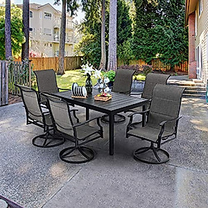 PHI VILLA 7 Piece Patio Dining Set, Outdoor Table Chairs Set with 6 High Back Swivel Dining Chairs and Extendable Metal Patio Table for 6-8 Person, Outdoor Furniture Dining Set for Lawn Garden