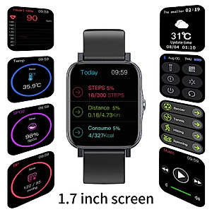 Smart Watch for Men Women, 1.7 inch Full Touch Screen Fitness Tracker with Heart Rate Monitor, Sleep Monitor IP68 Waterproof Activity Tracker Fitness Watch Compatible for Android Phone Black/Blue