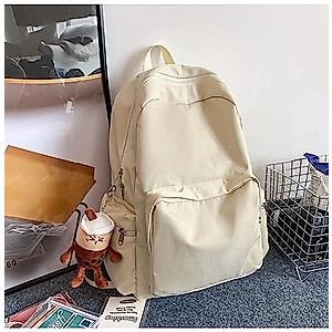 JHTPSLR Minimalist Aesthetic Backpack Solid Preppy Backpack Lightweight Backpack Casual Daypack Book Bags Backpack Supplies (Beige)