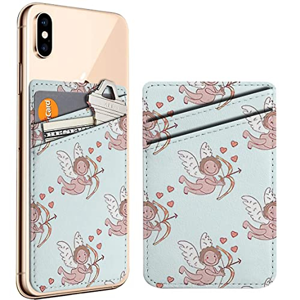 Diascia Pack of 2 - Cellphone Stick on Leather Cardholder ( Patern Angel Hearts Bow Pattern Pattern ) ID Credit Card Pouch Wallet Pocket Sleeve