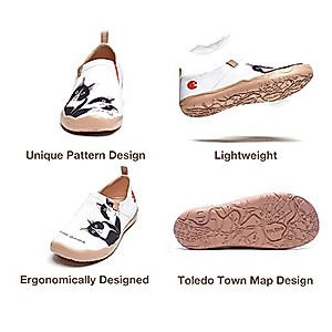 UIN Women's Walking Travel Shoes Slip On Canvas Casual Loafers Lightweight Art Painted Cute Pet Fashion Sneaker Milky Kitty (5)